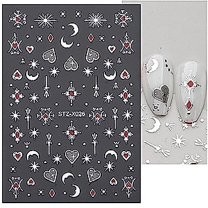 JMEOWIO 12 Sheets Moon Star Sun Nail Art Stickers Decals Self-Adhesive Pegatinas Uñas Black Nail Supplies Nail Art Design Decoration Accessories