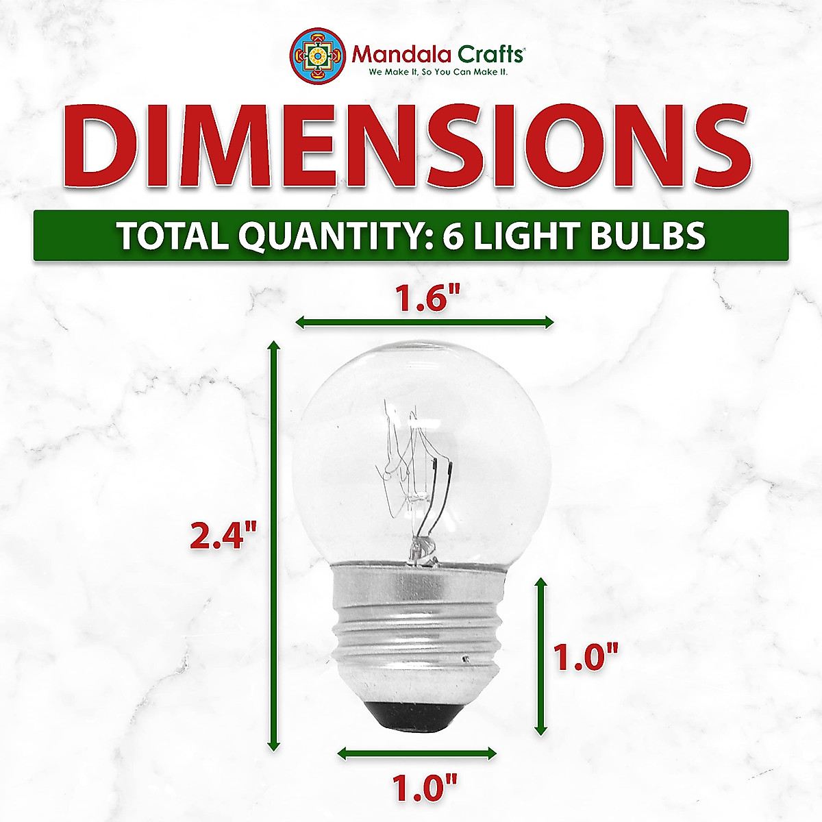 Mandala Crafts Low Wattage Light Bulbs for Signs and Indicators G40, S11, 7.5 W, E26 Base, 6 Pack
