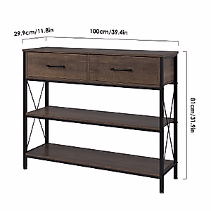 HITHOS Industrial Console Table with Drawers, Vintage Hallway Foyer Table with Storage Shelves, Narrow Long Sofa Entryway Table for Living Room, Dark Brown