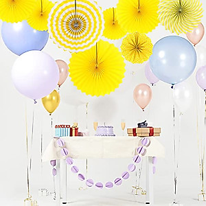 LRCXL 12PCS Party Hanging Paper Fans Set, Fiesta Round Pattern Paper Garlands Decoration Party Supplies for New Year Baby Shower Birthday Wedding Graduation Events Accessories (Yellow)