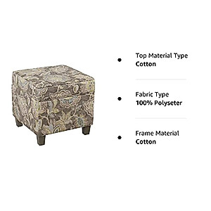 Homepop Home Decor |K7342-A824 | Classic Square Storage Ottoman with Lift Off Lid | Ottoman with Storage for Living Room & Bedroom, Gray Floral