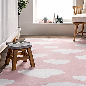 nuLOOM Lilia Machine Washable Kids Cloud Area Rug, 5' x 8', Pink