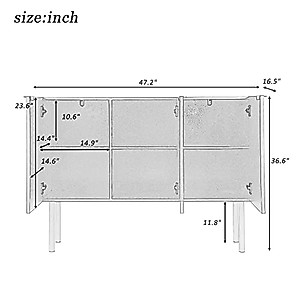 Tdewlye Luxury Style Sideboard Cabinet with Gold Metal Legs & Handles,Adjustable Shelves,for Dining Room Living Room Entryway (White@s)