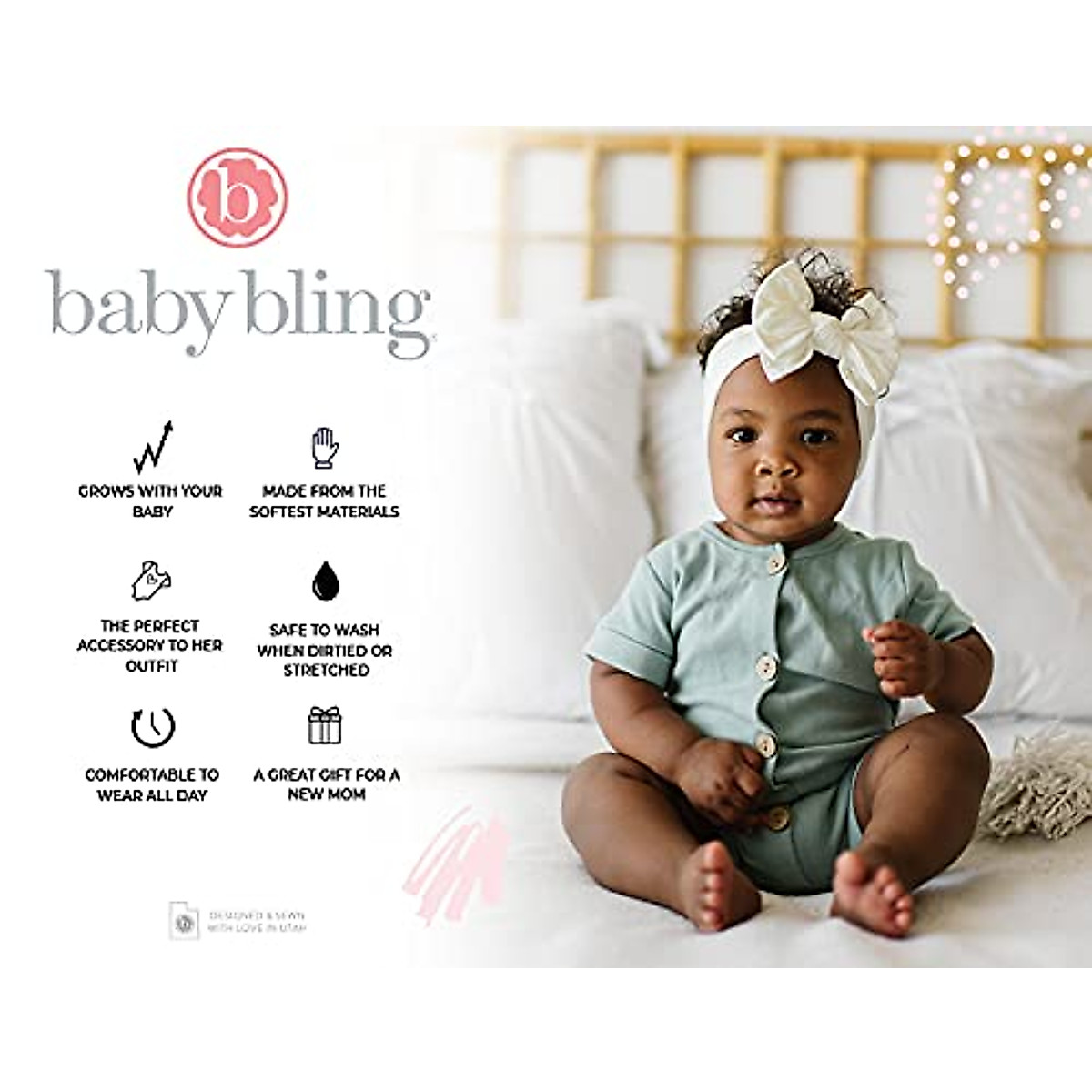 Baby Bling Bows - Newborn to Little Baby Girl Bows, 3PK CLASSIC KNOT Nylon Super Soft Stretchy Toddler Headbands, Perfect Hair Accessories Head Bands for Infant Kids, Made in the USA