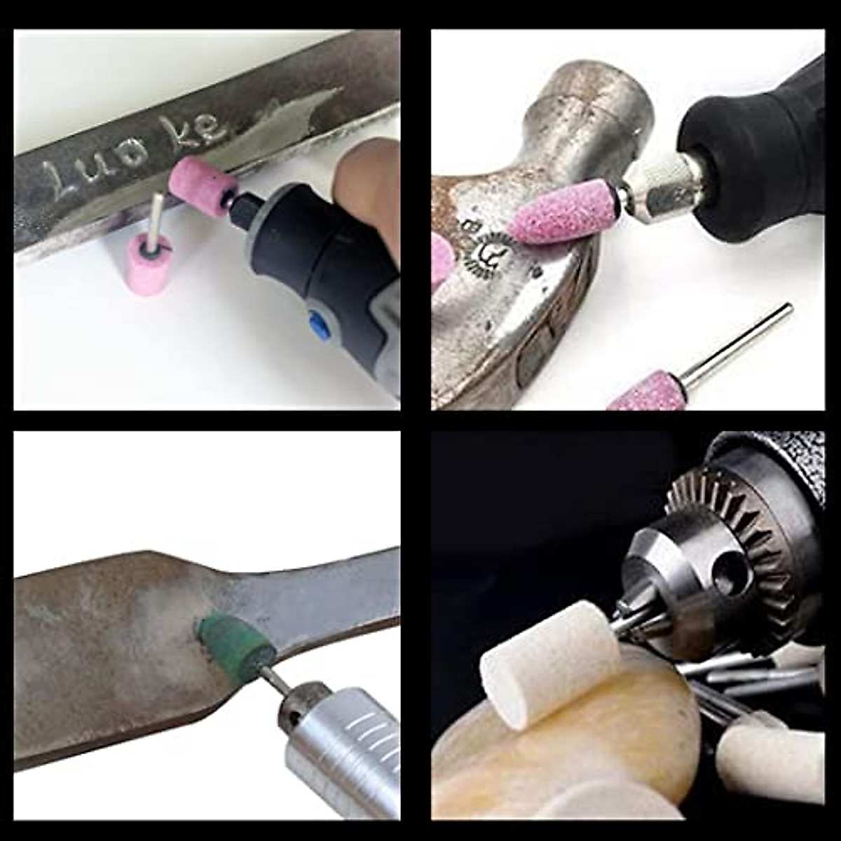 Luo ke 100 Pcs Assorted Shape Polishing Bits Buffing Wheel for Dremel Rotary Drill (Corundum Sand/Sesame/Cowhide/Rubber/Wool)…