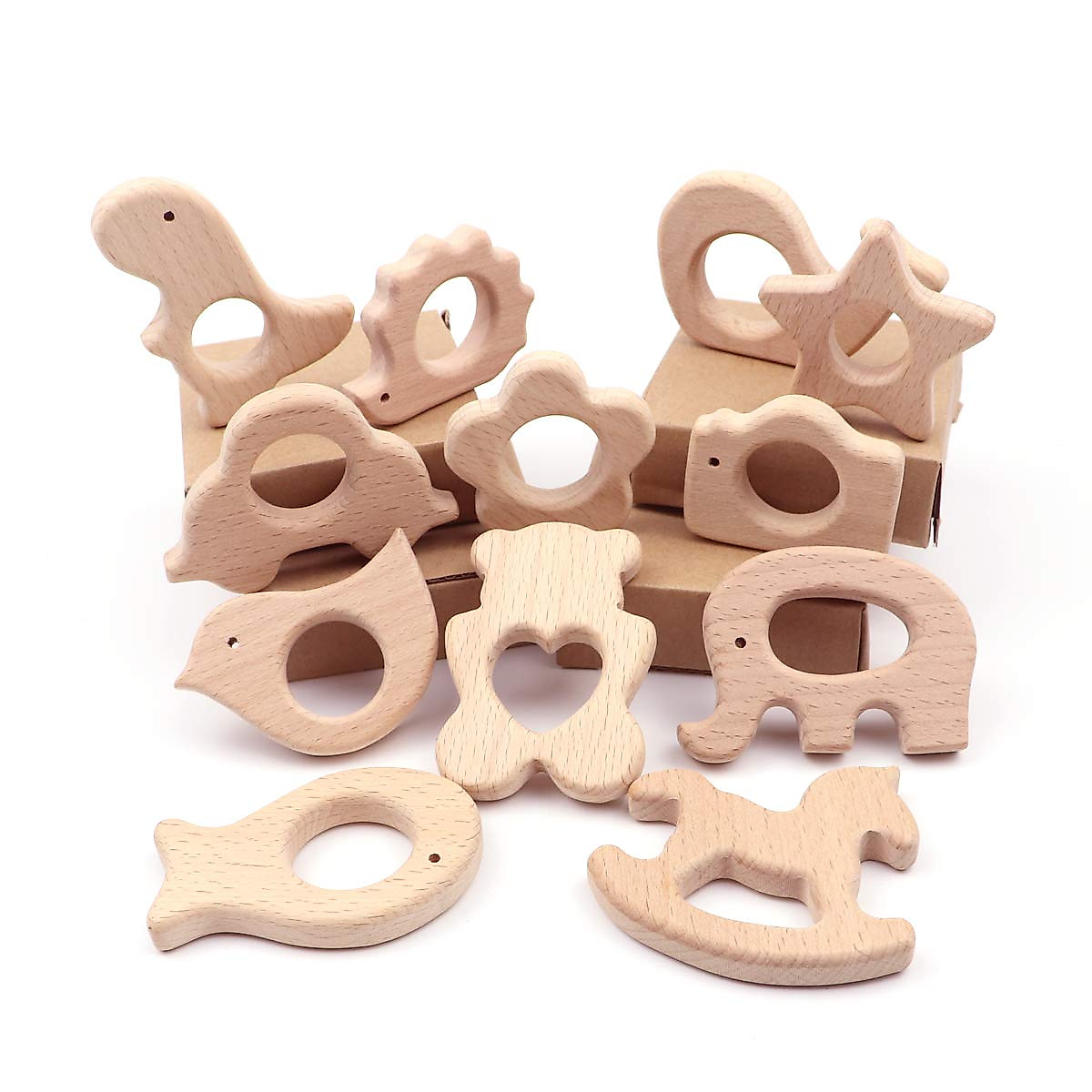 Weekjoey 12PCS Beech Wooden Animal Decorations Cute Woodcrafts DIY Bracelet Necklace Women Jewelry Makeing Handmade Making Kit Arts and Crafts Supplies