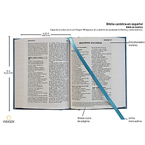 Biblia Católica en español. Tapa dura azul, con Virgen Milagrosa en cubierta / Catholic Bible. Spanish-Language, Hardcover, Blue, Compact