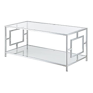 Town Square Chrome Coffee Table with Shelf, Glass/Chrome