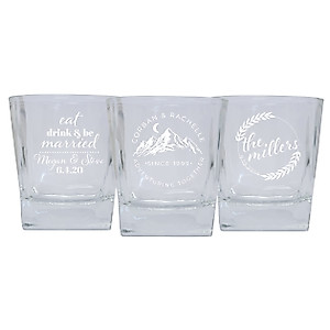 R and R Imports Personalized Wedding Gift Customizable Etched Whiskey Rocks Shooter Glass 5 oz, Anniversary, Wedding Favors for Guests in Bulk