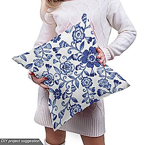 Lunarable Floral Fabric by The Yard, Swirl Flower Pattern Folk Russian Folk Cultural Petals Ornamental Image, Decorative Fabric for Upholstery and Home Accents, 3 Yards, Blue and White