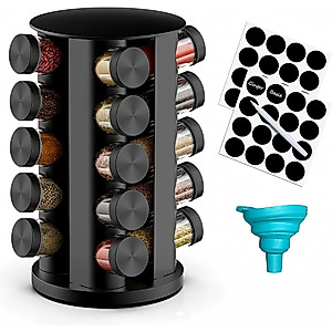 Revolving Spice Rack, Spice Racks Organizer for Kitchen Cabinet , Rotating Seasoning Organizer Storage with Jars , Black