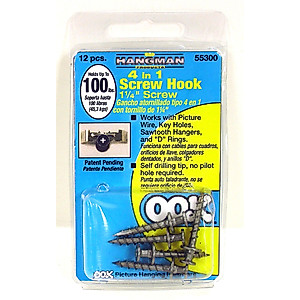 OOK 55300 Picture Hanging Scrw, Double Headed Bear Claw, 4 In 1 Screw, 100lb, 12 piece