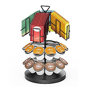 ULG Coffee Pod & Tea Bag Organizer Carousel Stand, K Cup Holder, Organizes 20 K-cups for Keurig and 60 Tea Bags - Coffee Bar Accessory for Kitchen Office, Countertop or Coffee Station Storage, Black