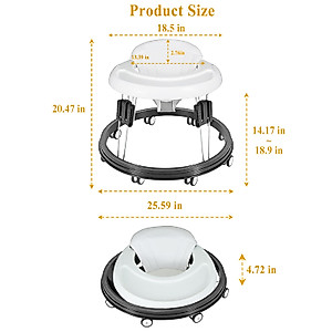 Baby Walker for Boys and Girls, Foldable Toddler Round Walker with Adjustable Height, Detachable Seat Cover and Mute Anti-Rollover Baby Walker, Suitable for Height 65-88cm