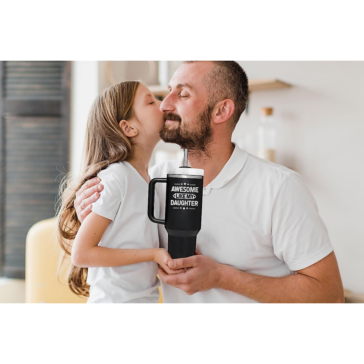 BETHEGIFT Gifts for Dad from Awesome Daughter - Dad Gifts from Daughter - Birthday Gifts for Dad from Daughter - Funny Cool Gifts for Dad - Dad Tumbler 40oz with Handle, Black