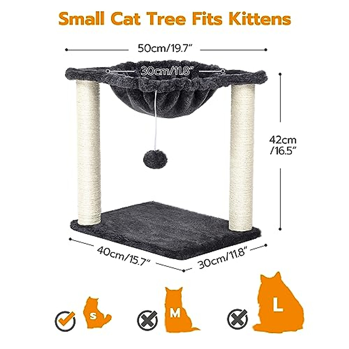 HOOBRO Cat Tree Tower for Indoor Cat, Small Cat Pet House Furniture for Kitten, 15.7 x 11.8 x 16.5 Inches, Plush Soft Hanging Basket Perch Hammock, with Sisal Cat Scratching Post, Plush Toy GY08CT03