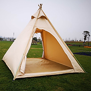 Free Space Outdoor 100% Cotton Canvas Waterproof Pyramid-Shaped Camping Tent (Beige, 2.15meters)
