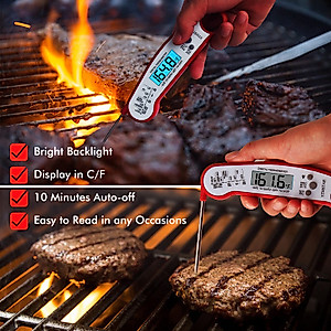 STHSTAR Waterproof Digital Meat Thermometer, Instant Read Food Thermometer for Cooking Grilling Baking BBQ Oil Milk Bath Water Deep Fry (Red)