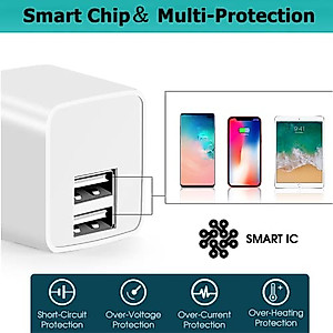 12W USB Wall Charger with Foldable Plug, 3-Pack 2.4A Dual-Port Power Adapter Mini Charging Block Cube Compatible iPad, iPhone 12 11 Pro Max XR/XS/X 8/7/6/6s Plus, Samsung, Moto, HTC＆ More(ETL Listed)