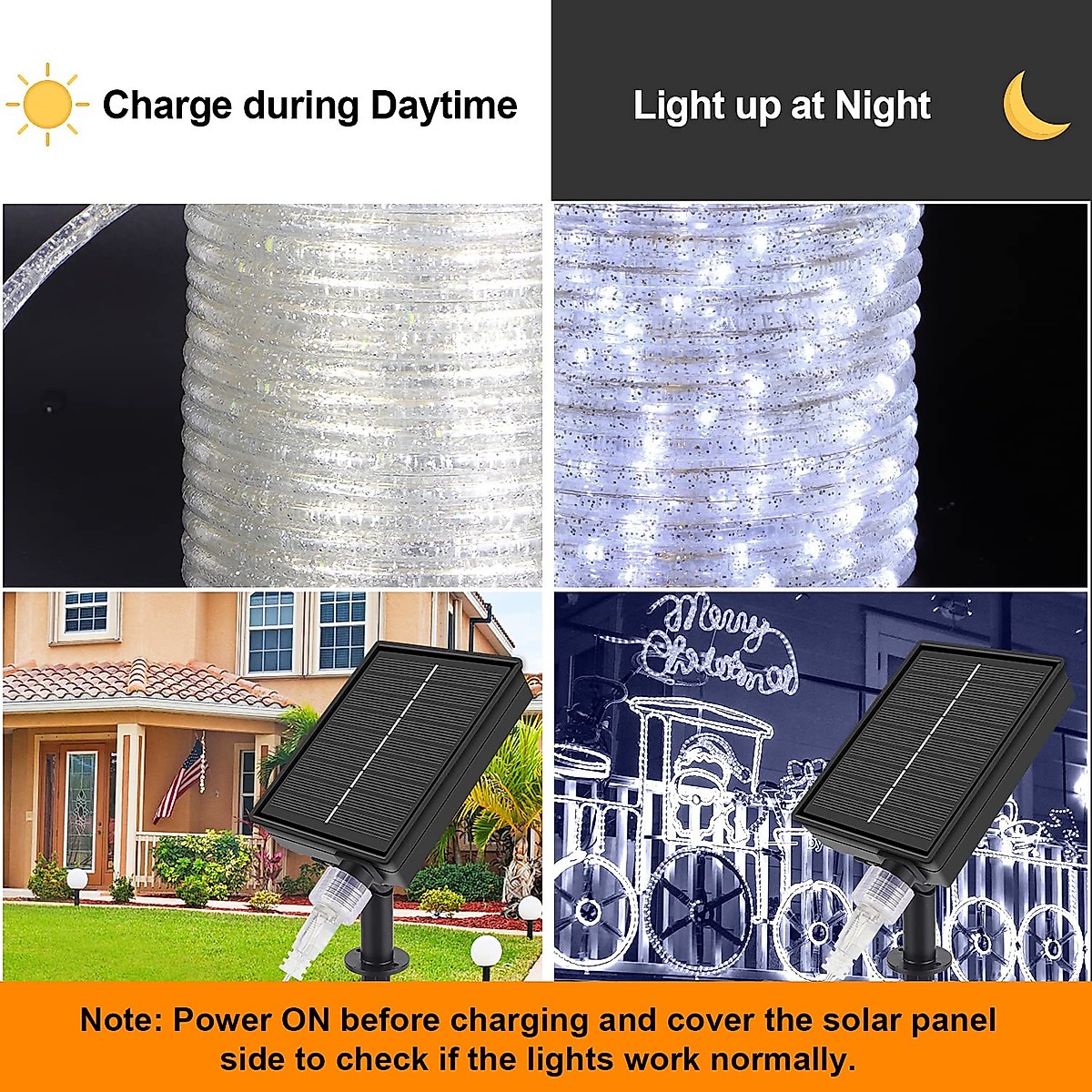 Speclux Solar Rope String Lights, 33ft 200LED Solid Tube Fairy String Lights, Waterproof Outdoor Starry Lights with 8 Lighting Modes for Patio, Garden, Gate, Yard, Party, Home Decoration(Cool White)