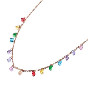 Lokaerlry Trendy Boho Stainless Steel Colorful CZ Crystal Rainbow Choker Necklaces for Women, Dainty Rhinestone Beaded 14k Gold Chain Layering Necklace