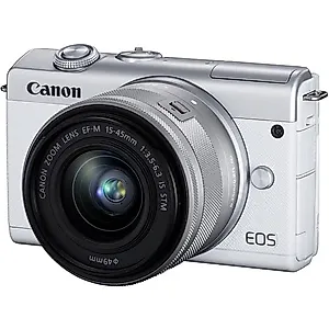 Canon EOS M200 Mirrorless Camera with 15-45mm Lens (White) (3700C009), 64GB Memory Card, Filter Kit, 2 x LPE12 Battery, External Charger, Card Reader, LED Light, Corel Photo Software + More (Renewed)
