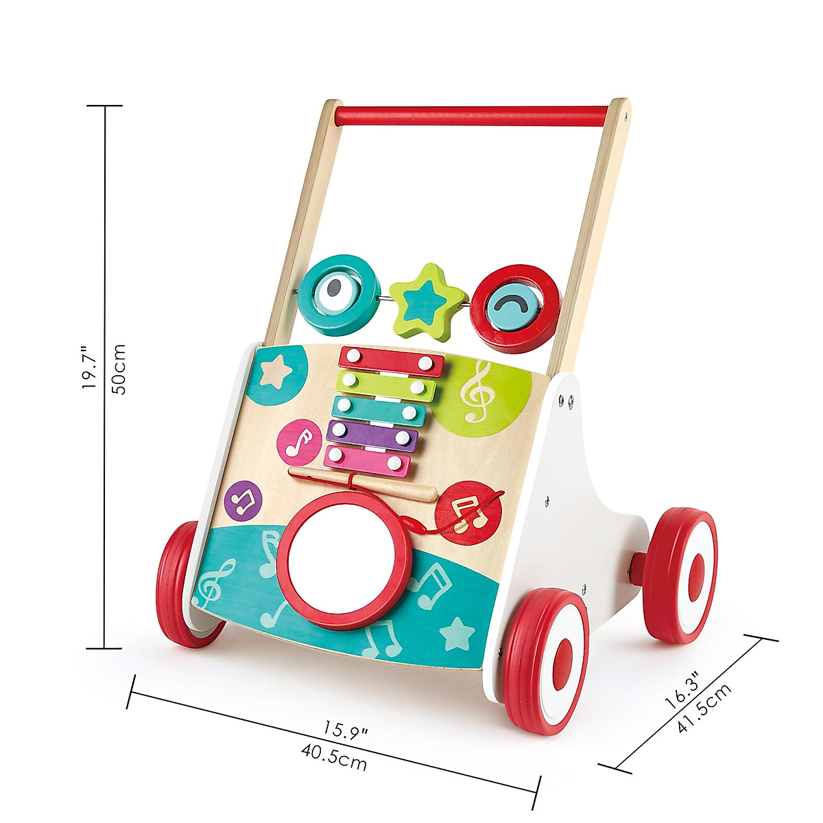 Hape Wooden Push and Pull Music Learning Walker| Multiple Activities Center for Toddlers Ages 10 Months and Up