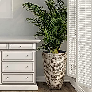 Worth Garden 9 Gallon Tall Round Planters Set of 2-14" Dia x 21" H Tree Pots for Outdoor Plants - Large Imitation Stone Finish Flower Pots Indoor Decorative Container Garden Patio Unbreakable Beige