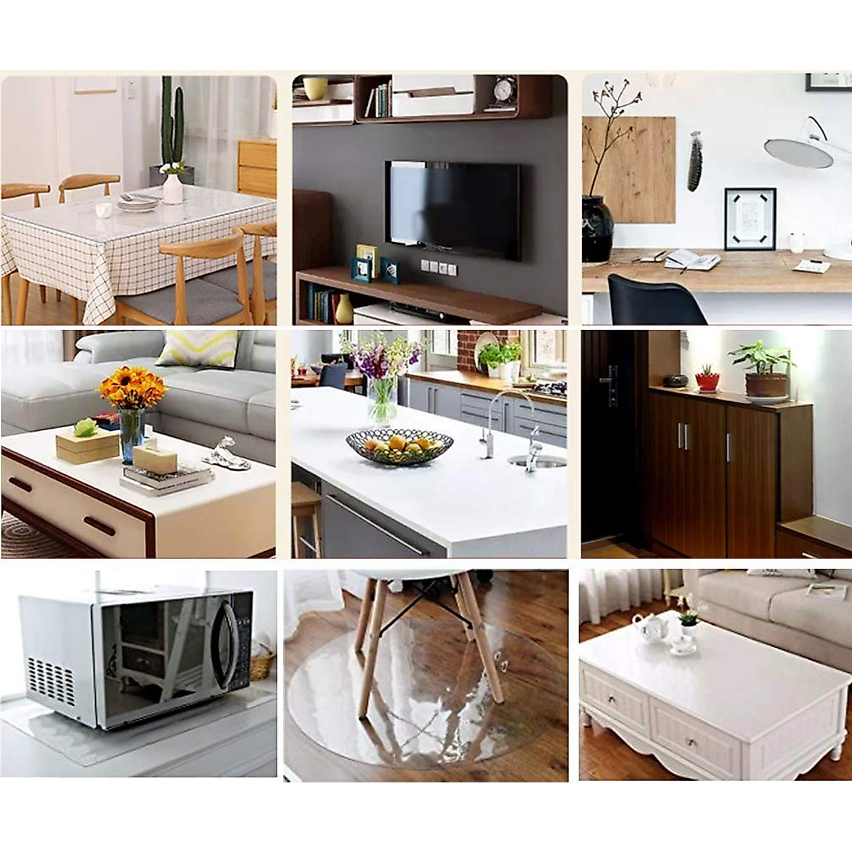 NECAUX Custom Multisize 1.5mm Thick Clear PVC Table Cover Protector - 60 x 108 Inch Long Plastic Crystal Protective Meeting/Dining Room Table Pad Kitchen Wood Grain Vinyl Table Cover