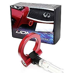 iJDMTOY Red Track Racing Style Tow Hook Ring Compatible with Nissan 370Z GT-R Juke Infiniti G37 Q50 Q60 QX60 QX70 etc, Made of Lightweight Aluminum