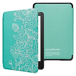 WALNEW Case for Kindle Paperwhite 11th Generation & Signature Edition(6.8”)- Slim Lightweight PU Leather Foldable Protective Case Cover Accessories with Auto Wake/Sleep, Flower
