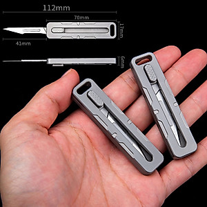 ainhue A275 Mini Retractable Utility Box Cutter Knife, 10pcs 11# Scalpel Blades, 2.75 inches TC4 Titanium Handle, Small Little Pocket EDC Cutting Tool Keychain Knives