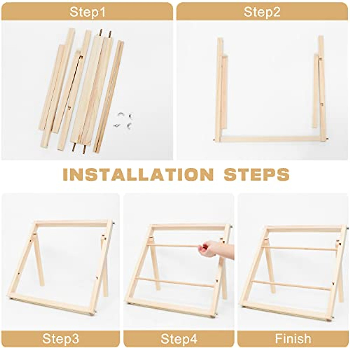 Wood Ribbon Storage Organizer - Ribbon Holder Organizer Rack for Craft Paper Roll - Christmas Gift Wrapping Ribbon Dispenser - 1 Pack Ribbon Organizer for Craft Room, 2 Placement Rods