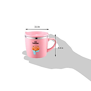 Valueder Baby Kids Toddler Sippy Cup Mug for Milk, Coffee, Stainless Steel Trainer Straw Cup with Lid, Fox, 7oz/Pink