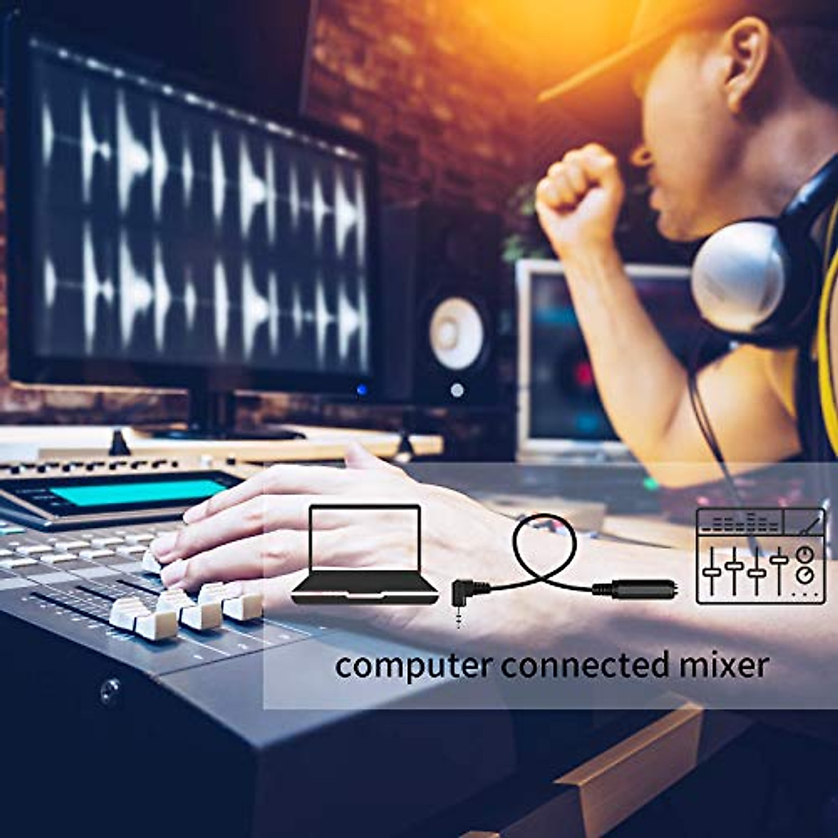 Onvian 3.5mm to 6.35mm Female 1/4" to 1/8" 90 Degree Right Angle Male Jack Stereo Cable Adapter Converter Cord 30cm