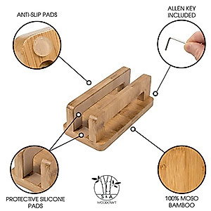 S&A WOODCRAFT Bamboo Vertical Laptop Stand, Adjustable Wooden Laptop Holder, Non-Slip Laptop Dock Compatible with Apple MacBook, Microsoft Surface, Gaming Laptops, IPad, Tablets