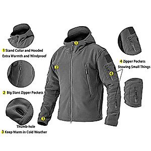 BIYLACLESEN Mens Warm Coat Military Coat Army Coat Hunting Hiking Coat Tactical Fleece Jacket Coat Zip Up Jackets Hoodie Fleece Gray S