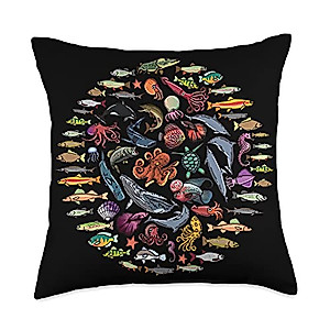 Sea Animal Marine Biologist Aquarist Marine Biologist Aqua Scuba Diver Freediving Throw Pillow, 18x18, Multicolor