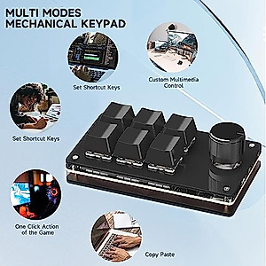 SIKAI CASE 6 Key Macro Programmable Keyboard,Mini Mechanical Gaming Macro Keyboard,Custom Knob KeyPad, Hotswap Red Switch Gaming Keyboard,USB C Wired One Handed Gaming Keyboard with Software