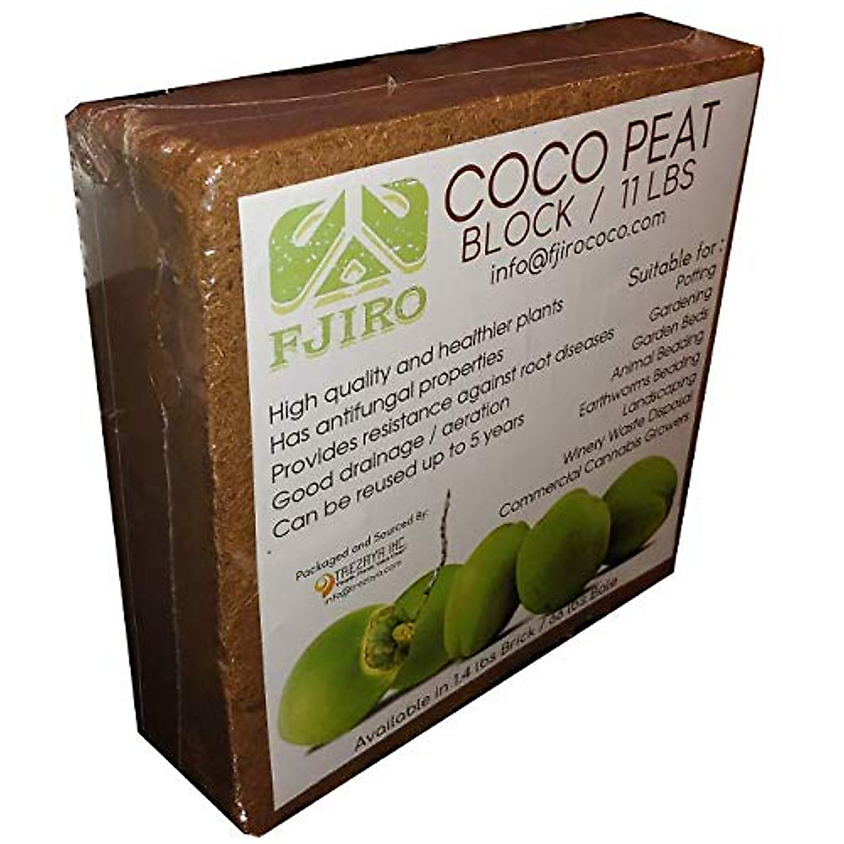 Fjiro Coco | Premium 100% Organic Coconut Coir with Low EC & pH Potting Substrate Soil for Plants | Block 11lbs