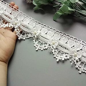 1 Yard White Lace Trim Fabric Bow-Knot Pearl Embroidered Lace Ribbon Handmade DIY Sewing Supplies Craft Clothes Decoration