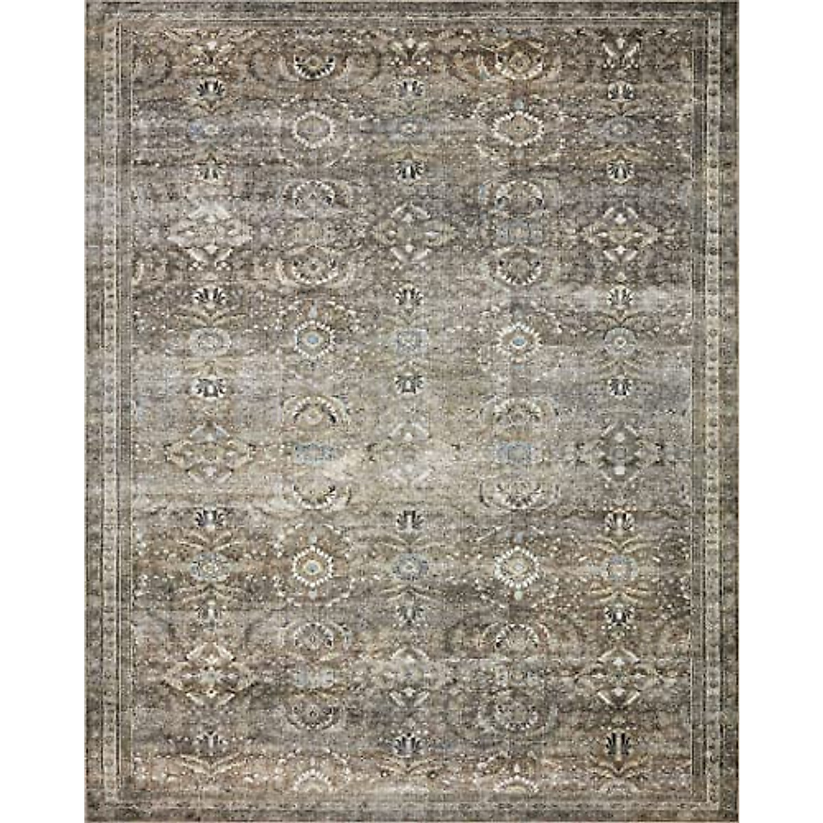 Loloi Layla Collection, LAY-13, Antique/Moss, 9'-6" x 14', .13" Thick, Area Rug, Soft, Durable, Vintage Inspired, Distressed, Low Pile, Non-Shedding, Easy Clean, Printed, Living Room Rug