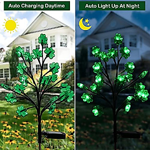 2 Packs Solar St Patricks Day Decorations Shamrock Stake Lights, Waterproof Outdoor St Patricks Day Lights, Lucky Green St Patricks Day Decor Shamrock Lights for Yard Garden Pathway Irish Decorations