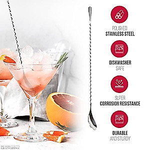 Bar Spoon Cocktail Mixing Spoon - 4Pcs Stainless Steel Long Handle Metal Spoon - 12" Long Stirring Spoon for Bartender, Cocktail Spoon Long Handle