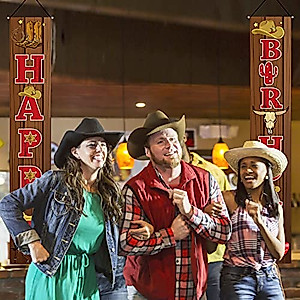 Western Cowboy Happy Birthday Door Banner Decorations, Western Theme Cowboy Theme Birthday Party Supplies, Wild West Cowboy Birthday Photo Booth Props Decor for Indoor Outdoor