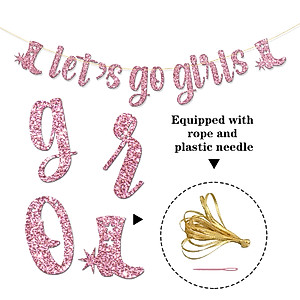 RoadSea Let's Go Girls Banner - Cowgirl Birthday Party Garland Supplies - Western Mexican Wedding - Bachelorette Party Decorations - Pink Glitter