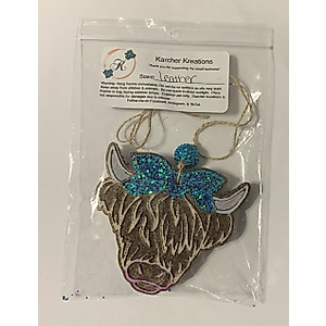 Custom Car Freshner, Highland Cow, Leather and lace