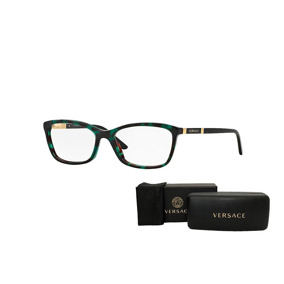 Versace VE3186 5076 54M Green Havana Transparent Cateye Eyeglasses For Women+ BUNDLE With Designer iWear Eyewear Kit