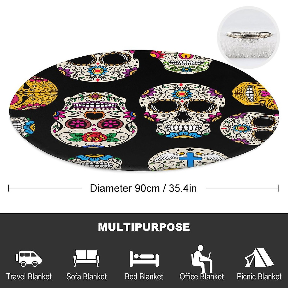 LAKIMCT Mexican Sugar Skulls Round Soft Baby Blankets for Boys Girls, Newborn Blanket for Suitable for Swaddling Sleep Stroller Cover Nursery Blanket, 35 Inch