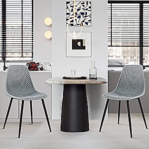 CangLong Modern, Outdoor Indoor Shell PP Lounge Side w/Mesh Design, Metal Legs, Tulip Leisure, DSW Chairs for Kitchen, Dining Room, Patio, Set of 2, Light Grey